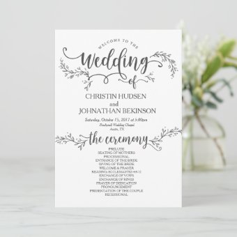 Rustic Floral wedding program card 5x7 design | Zazzle
