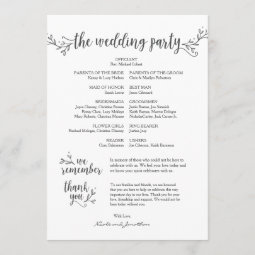 Rustic Floral wedding program card 5x7 design | Zazzle