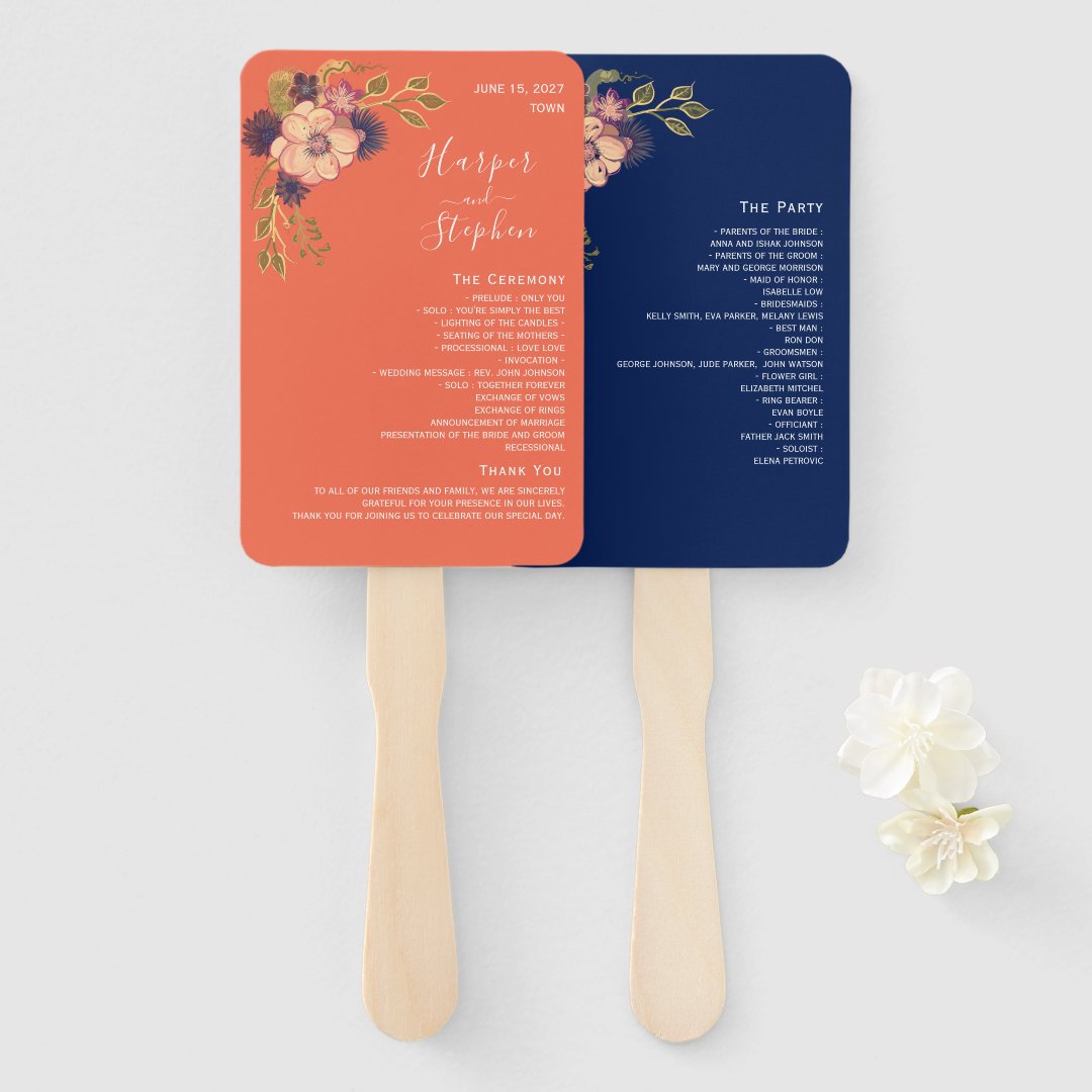 Rustic Floral Wedding Program Hand Fan | Zazzle