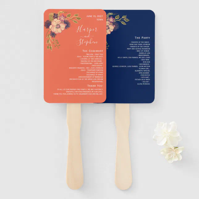 Rustic Floral Wedding Program Hand Fan | Zazzle