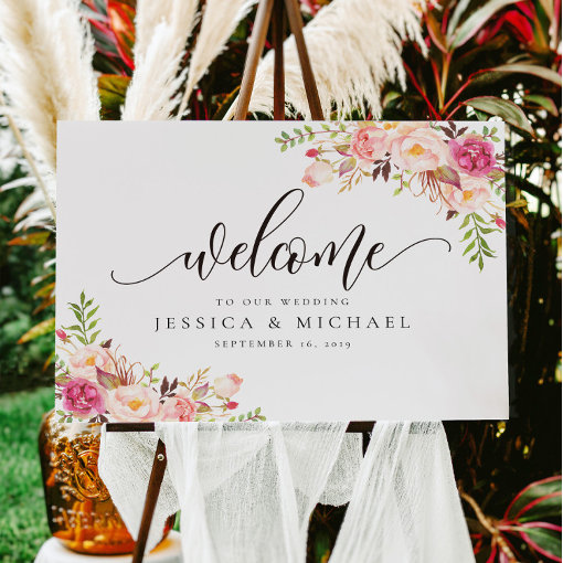 Rustic Floral Welcome Wedding Sign Foam Board | Zazzle