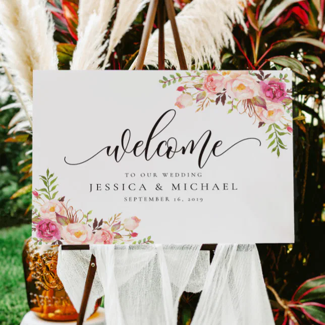 Rustic Floral Welcome Wedding Sign Foam Board | Zazzle