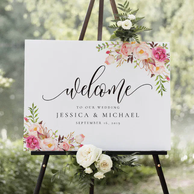 Rustic Floral Welcome Wedding Sign Foam Board | Zazzle