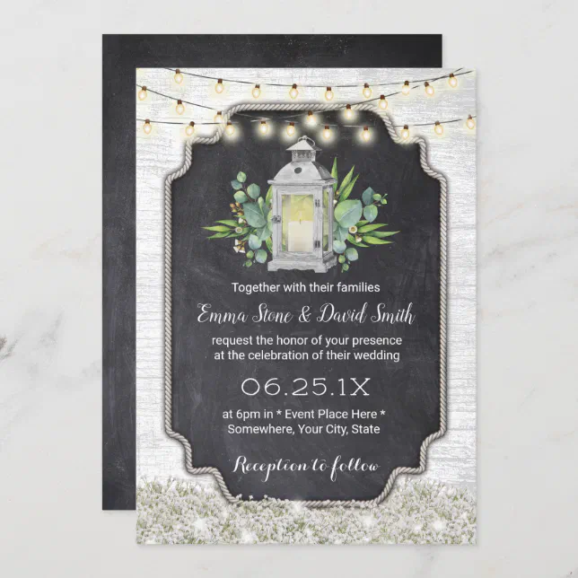 Rustic Floral White Lantern String Lights Wedding Invitation | Zazzle