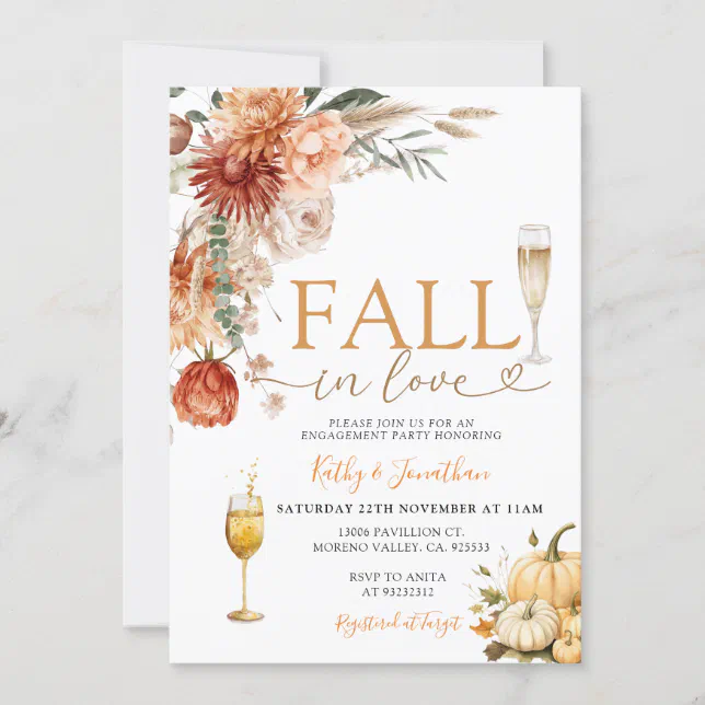 Rustic Floral Wine Fall in Love Engagement Party Invitation | Zazzle
