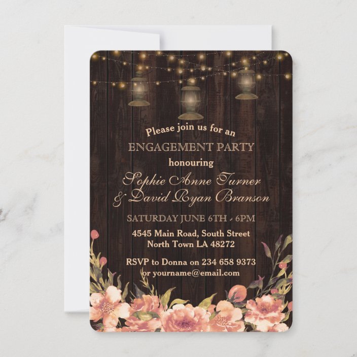 Rustic Floral Wood Old Lanterns Engagement Party Invitation | Zazzle.com