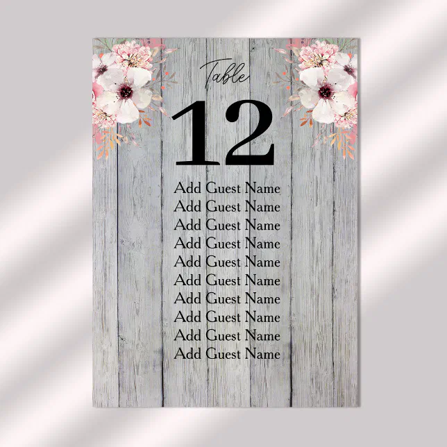 Rustic Floral Wood Table Number Seating Chart | Zazzle