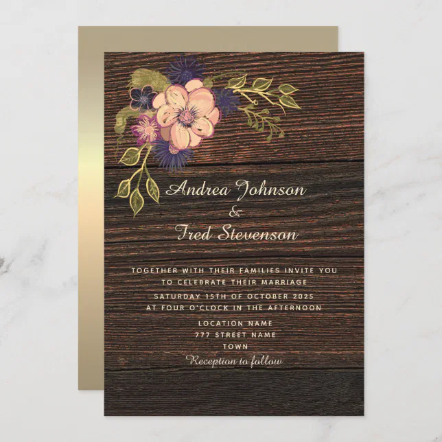 Rustic Floral Wood Wedding Invitation | Zazzle