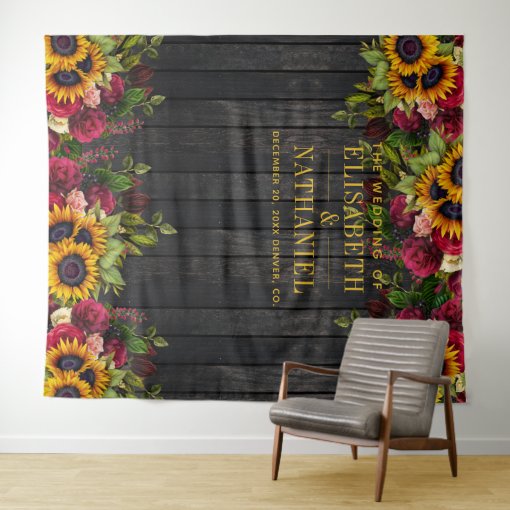 Rustic floral wood wedding photo booth backdrop | Zazzle