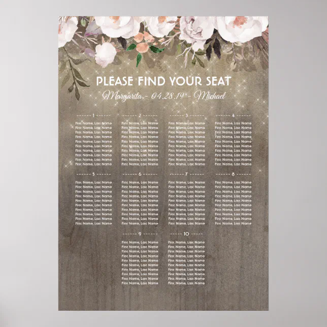 Rustic Floral Wood Wedding Seating Chart | Zazzle