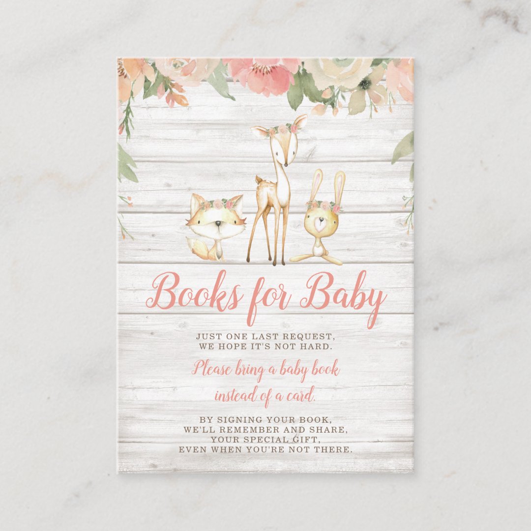 Rustic Floral Woodland Animals Baby Book Request Enclosure Card | Zazzle