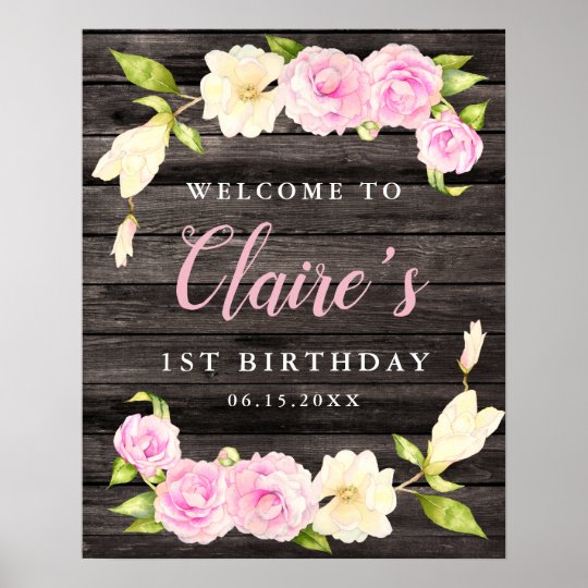 Rustic Floral Wreath Girls Birthday Party Sign | Zazzle.com
