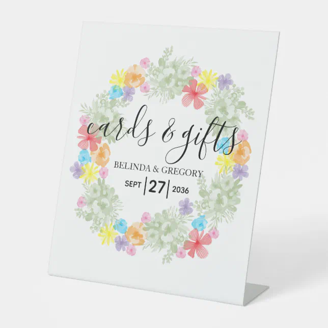 Rustic Floral Wreath Wedding Cards & Gifts Pedestal Sign | Zazzle