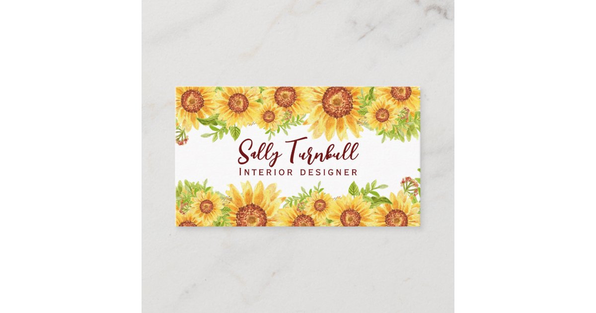 Rustic Floral Yellow Sunflower QR Code Business Card | Zazzle