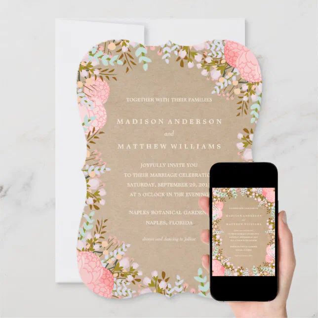 Rustic Flowers Border | Wedding Invitation | Zazzle