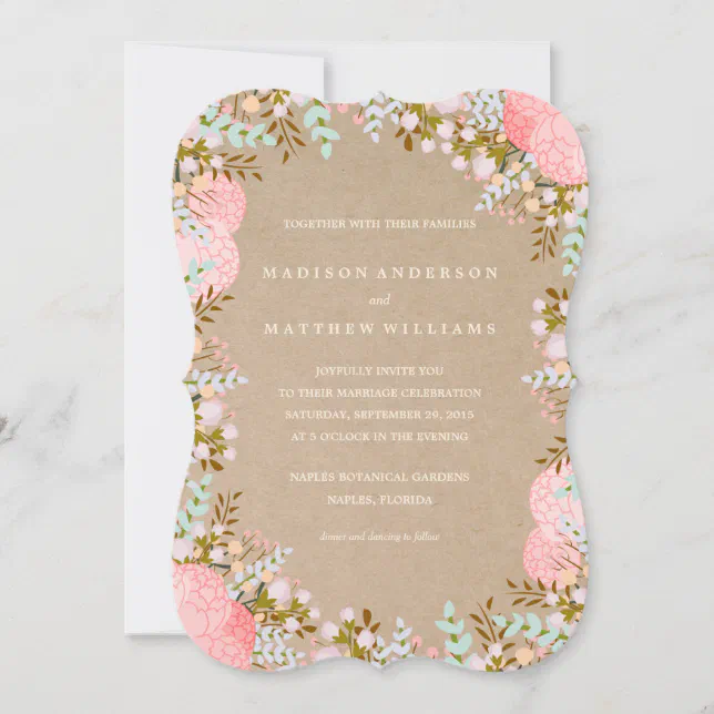Rustic Flowers Border | Wedding Invitation | Zazzle