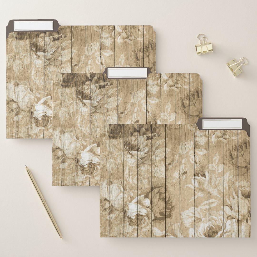 Rustic Flowers on Wood Look Custom File Folder | Zazzle