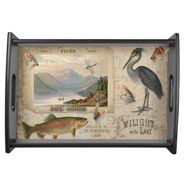 Rustic Fly Fishing Lake Lodge Vintage Trout Fish Serving Tray | Zazzle
