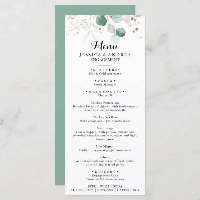 Rustic Foliage Gold Floral Calligraphy Dinner Menu | Zazzle