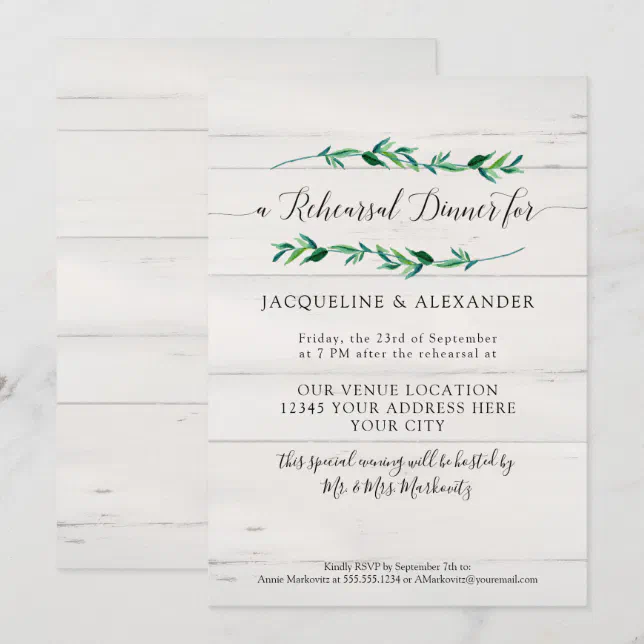 Rustic Foliage Greenery Watercolor White Wood Invitation | Zazzle