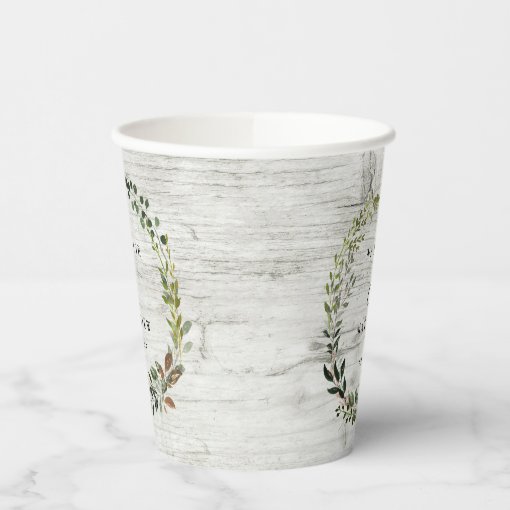 rustic foliage wreath farmhouse wedding party pape paper cups | Zazzle