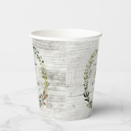 rustic foliage wreath farmhouse wedding party pape paper cups | Zazzle