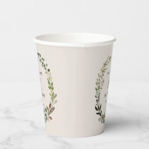 rustic foliage wreath farmhouse wedding party paper cups | Zazzle