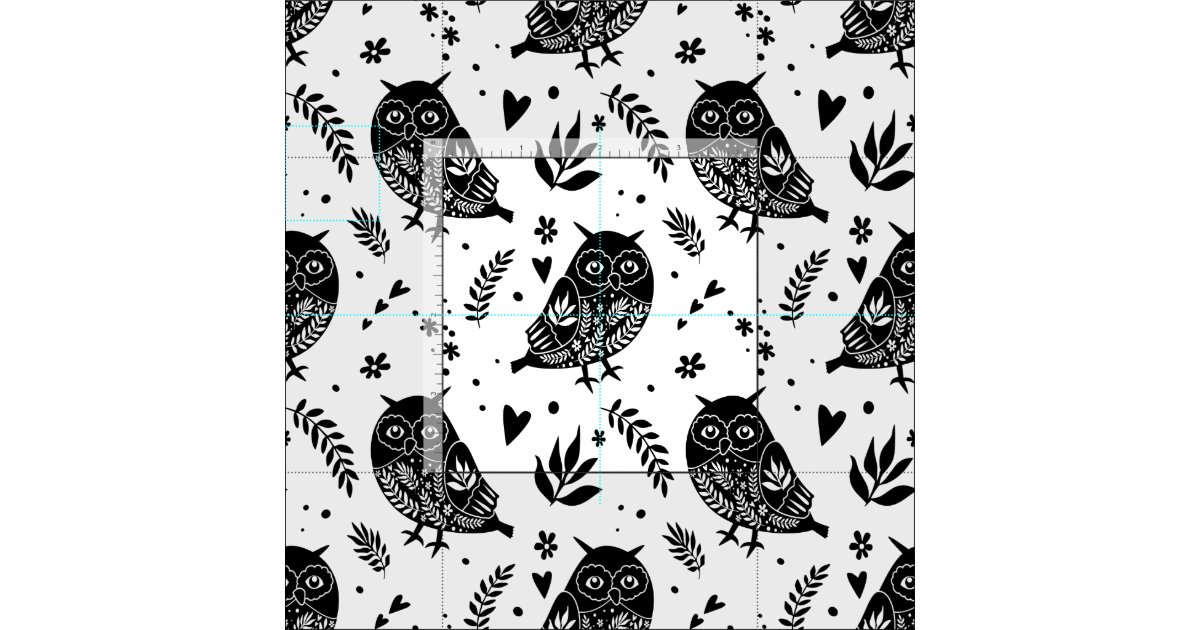Rustic Folk Art Black and White Owl Print Fabric | Zazzle