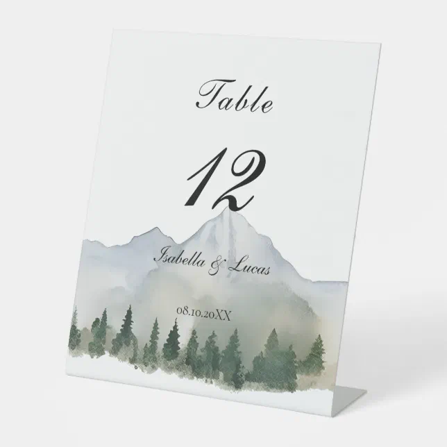 Rustic Forest and Mountain Table Number Pedestal Sign | Zazzle