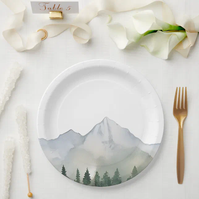 Rustic Forest and Mountain Wedding Paper Plates | Zazzle