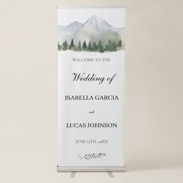 Rustic Forest and Mountain Wedding Retractable Banner | Zazzle