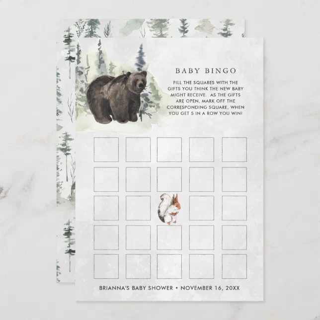 Rustic Forest | Baby Shower Bingo Card | Zazzle