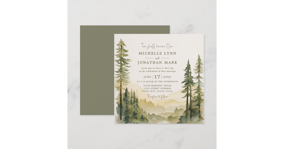 Rustic Forest Evergreens Christian Wedding Invitation | Zazzle