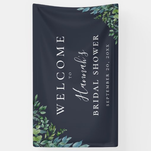 Rustic Forest Foliage Navy Blue Party Banner | Zazzle