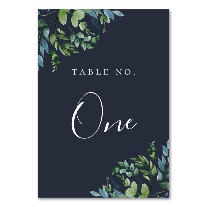 Rustic Forest Foliage Navy Blue Table Number | Zazzle.com