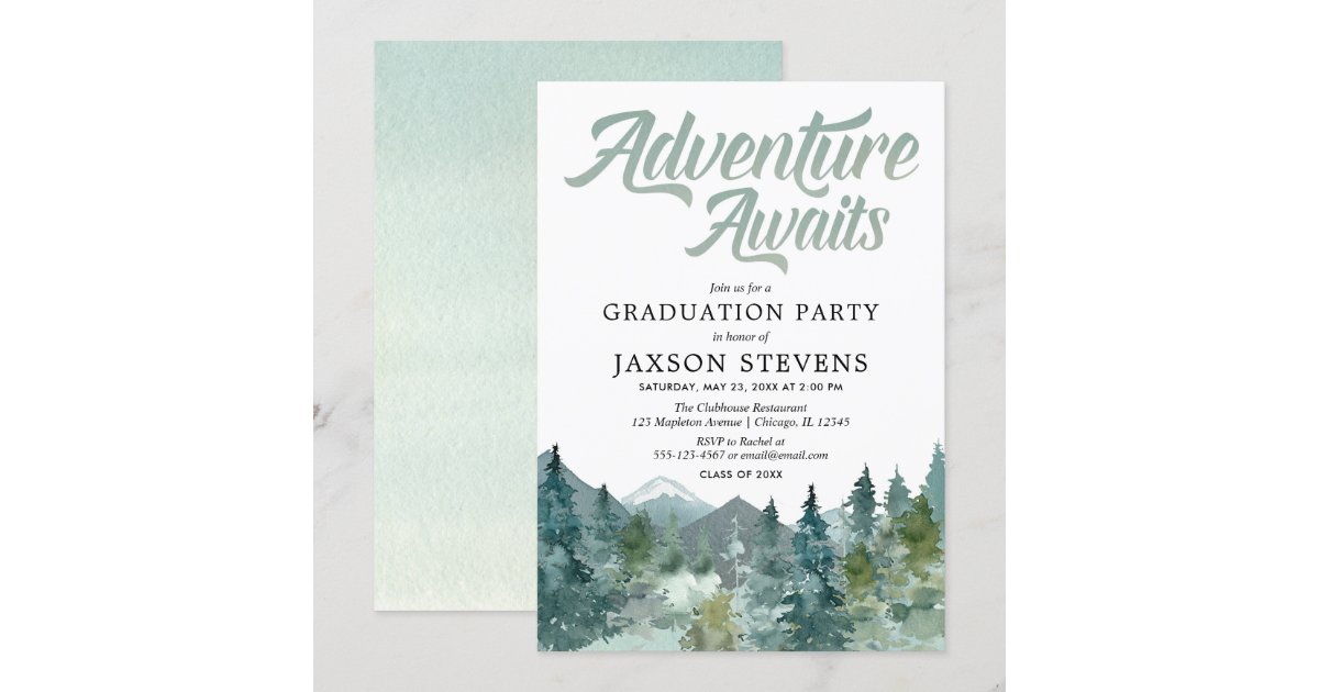 Rustic forest mountains graduation party invitation | Zazzle