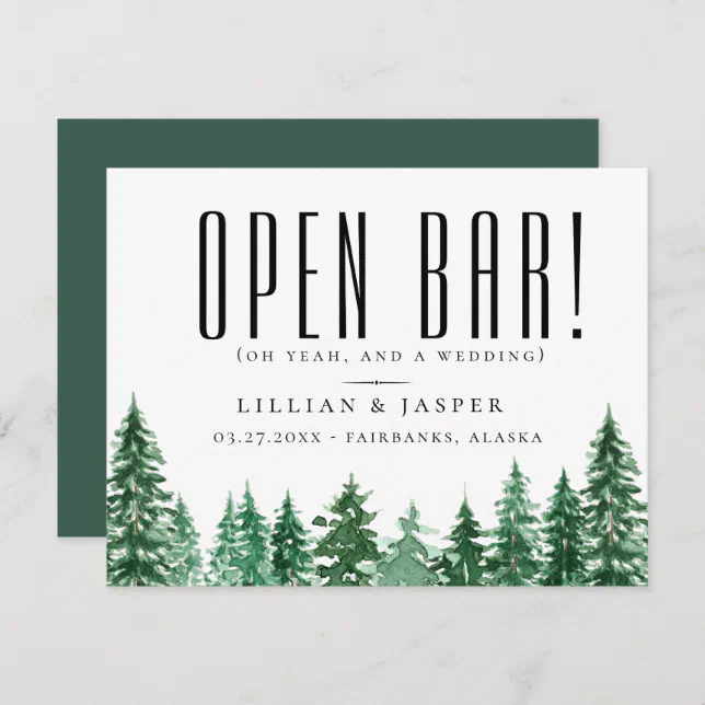 Rustic Forest OPEN BAR Save the Date Humor Announcement | Zazzle