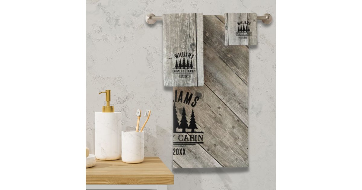 Rustic Forest Personalized Family Cabin Name Est Bath Towel Set | Zazzle