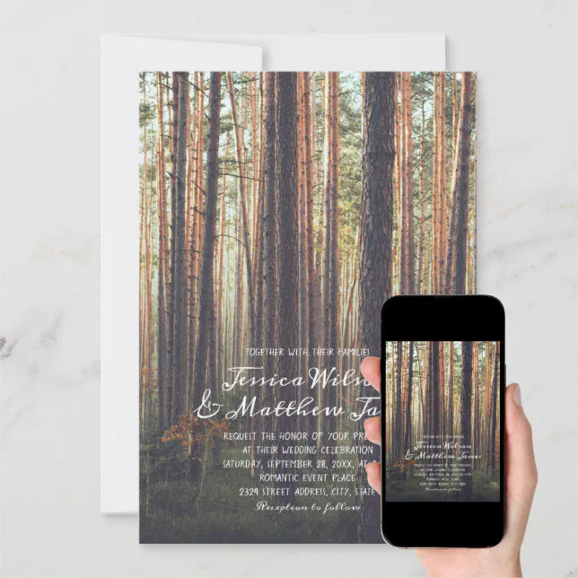 Rustic Forest Pine Trees Fall Country Wedding Invitation | Zazzle