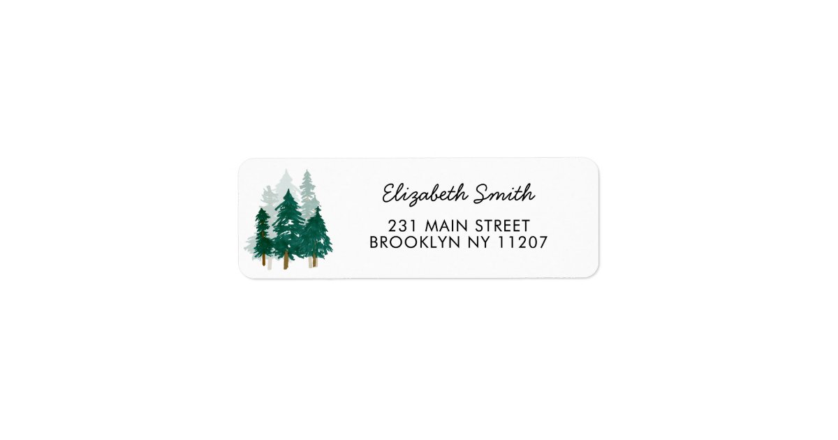 Rustic Forest Pine Trees Watercolor Modern Script Label | Zazzle