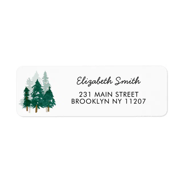 Rustic Forest Pine Trees Watercolor Modern Script Label | Zazzle