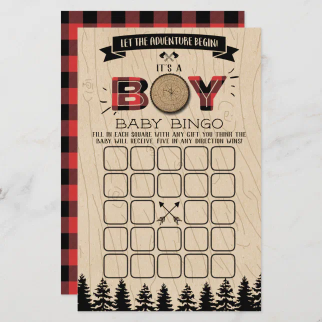 Rustic Forest Plaid Lumberjack Boys Baby Bingo | Zazzle