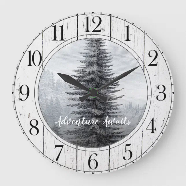 Rustic Forest Tree Distressed Wood Adventure Large Clock | Zazzle