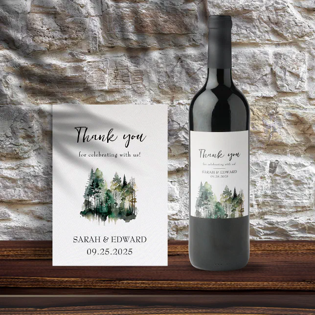 Rustic Forest Wedding Wine Label | Zazzle