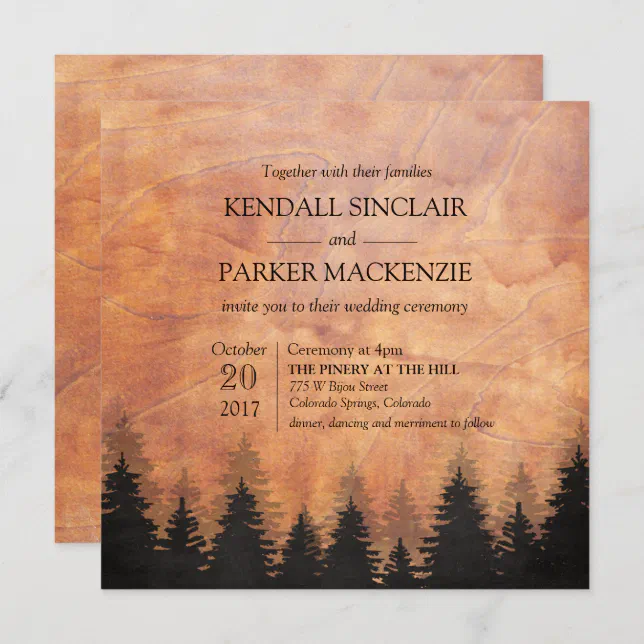 Rustic Forest Wood Wedding Invitation 5.25 x 5.25 | Zazzle