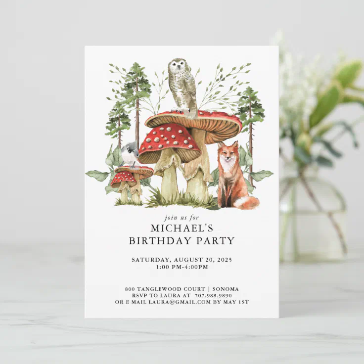 Rustic Forest Woodland Animals Birthday Invitation | Zazzle