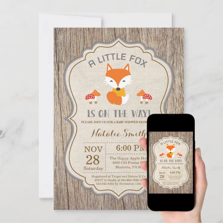 Rustic Fox Baby Shower Invitation | Zazzle