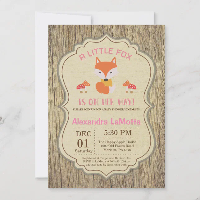 Rustic Fox Baby Shower Invitation Girl | Zazzle