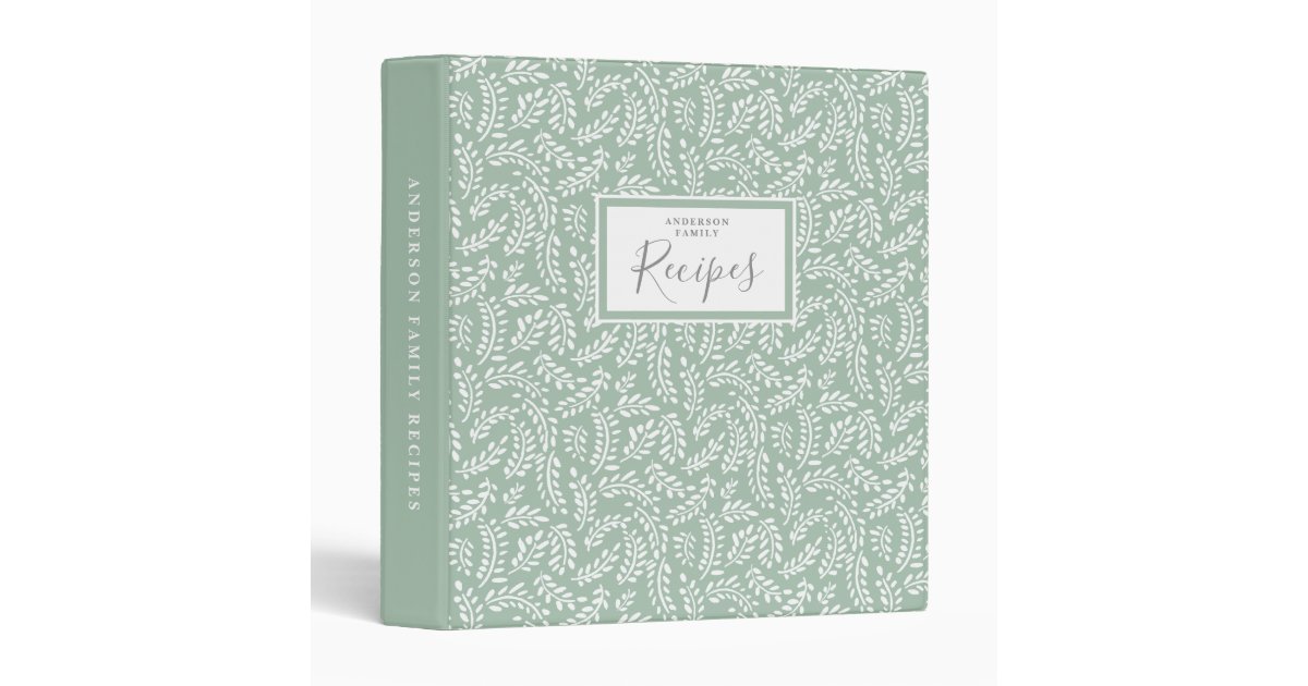 Rustic French Country Sage Green Family Recipe 3 Ring Binder | Zazzle