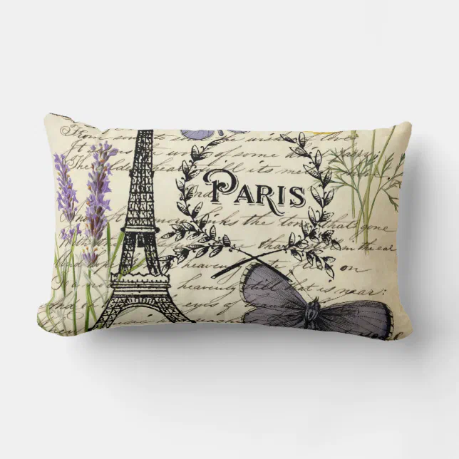 rustic french country scripts paris eiffel tower lumbar pillow | Zazzle